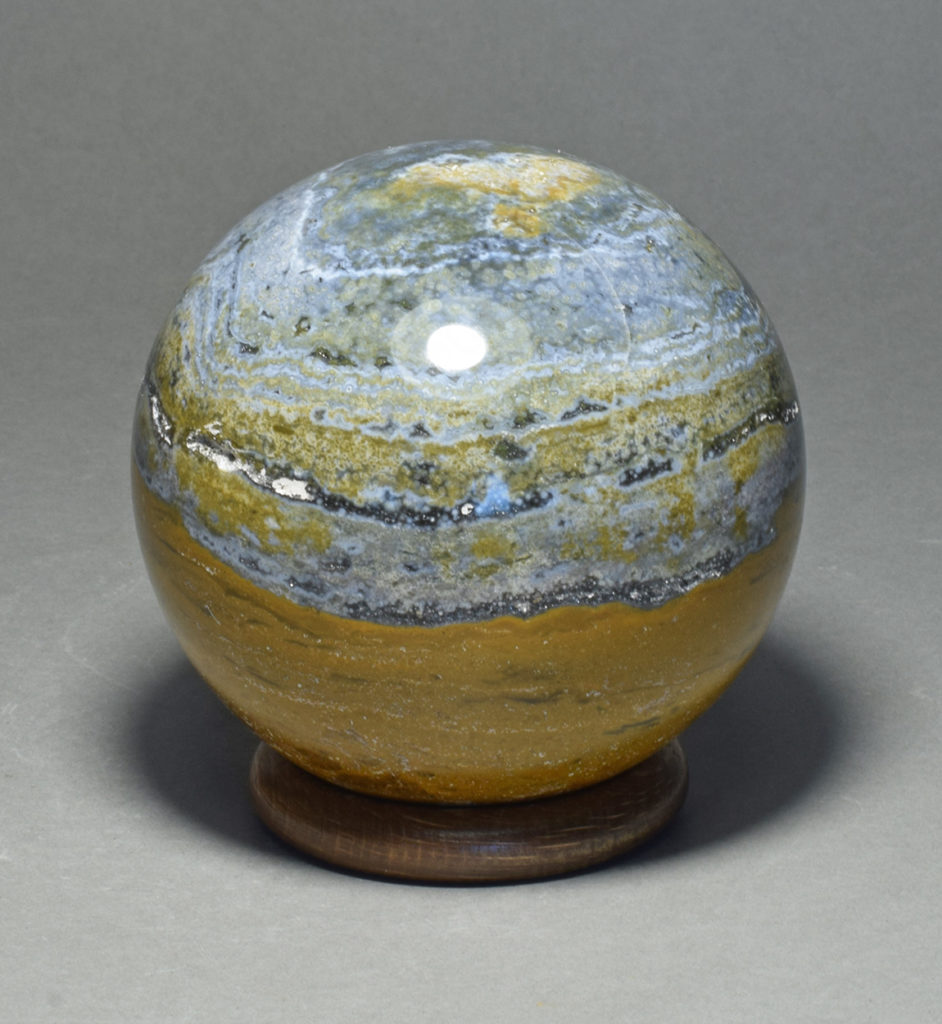 8 cm Polished ocean jasper sphere with outstanding colors