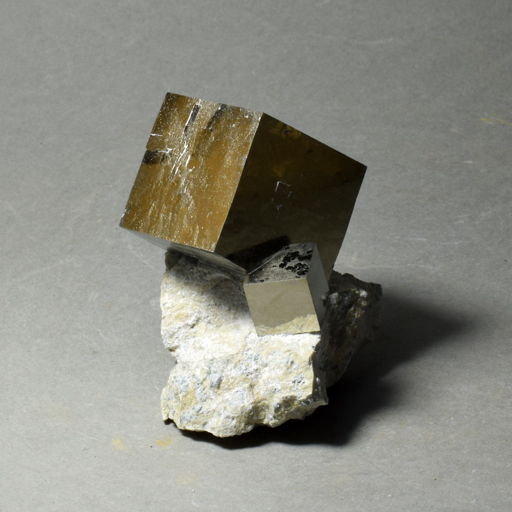Fine Iron pyrite cube on natural matrix